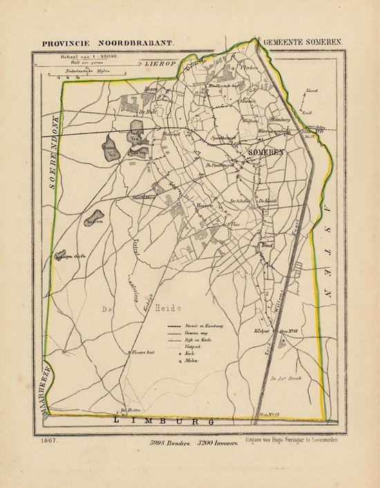 Historische kaart, plattegrond van gemeente Someren in Noord Brabant ...