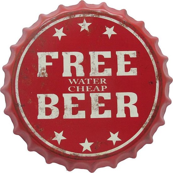 Signs-USA Free Water Cheap Beer - Retro Wandbord - Metaal | bol