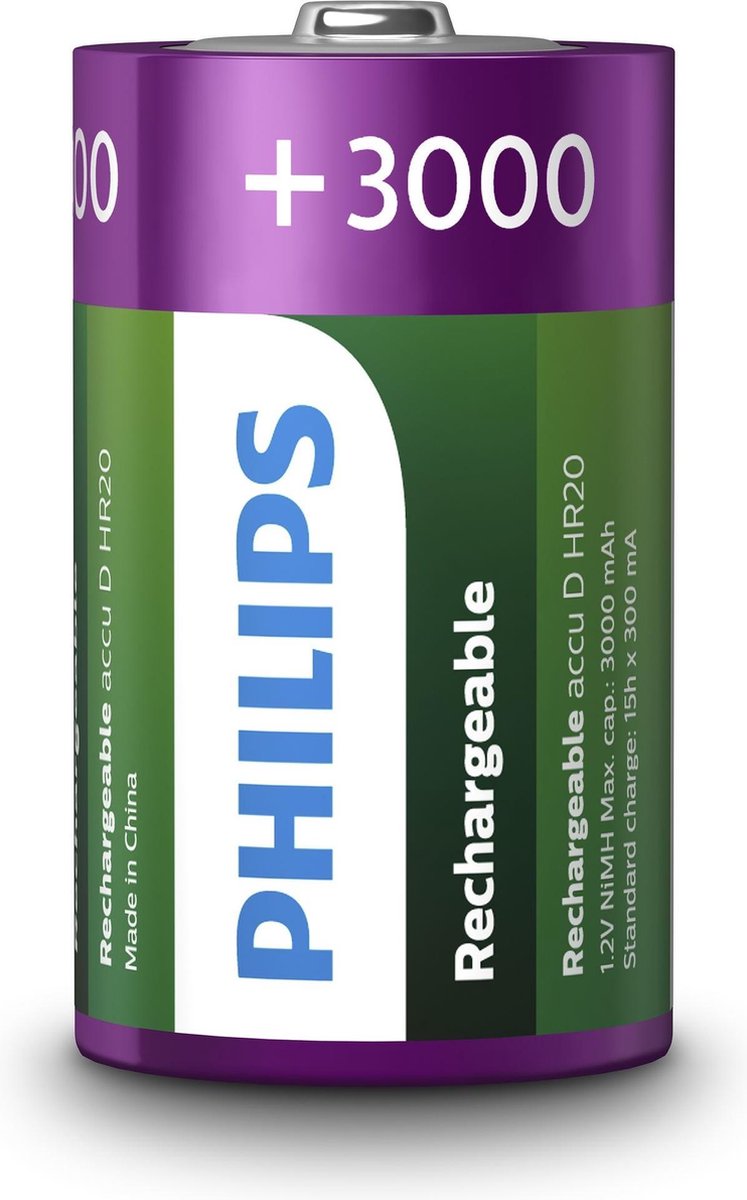 2 Stuks in Blister - Philips MultiLife 1.2V D / HR20 3000mAh NiMh ...