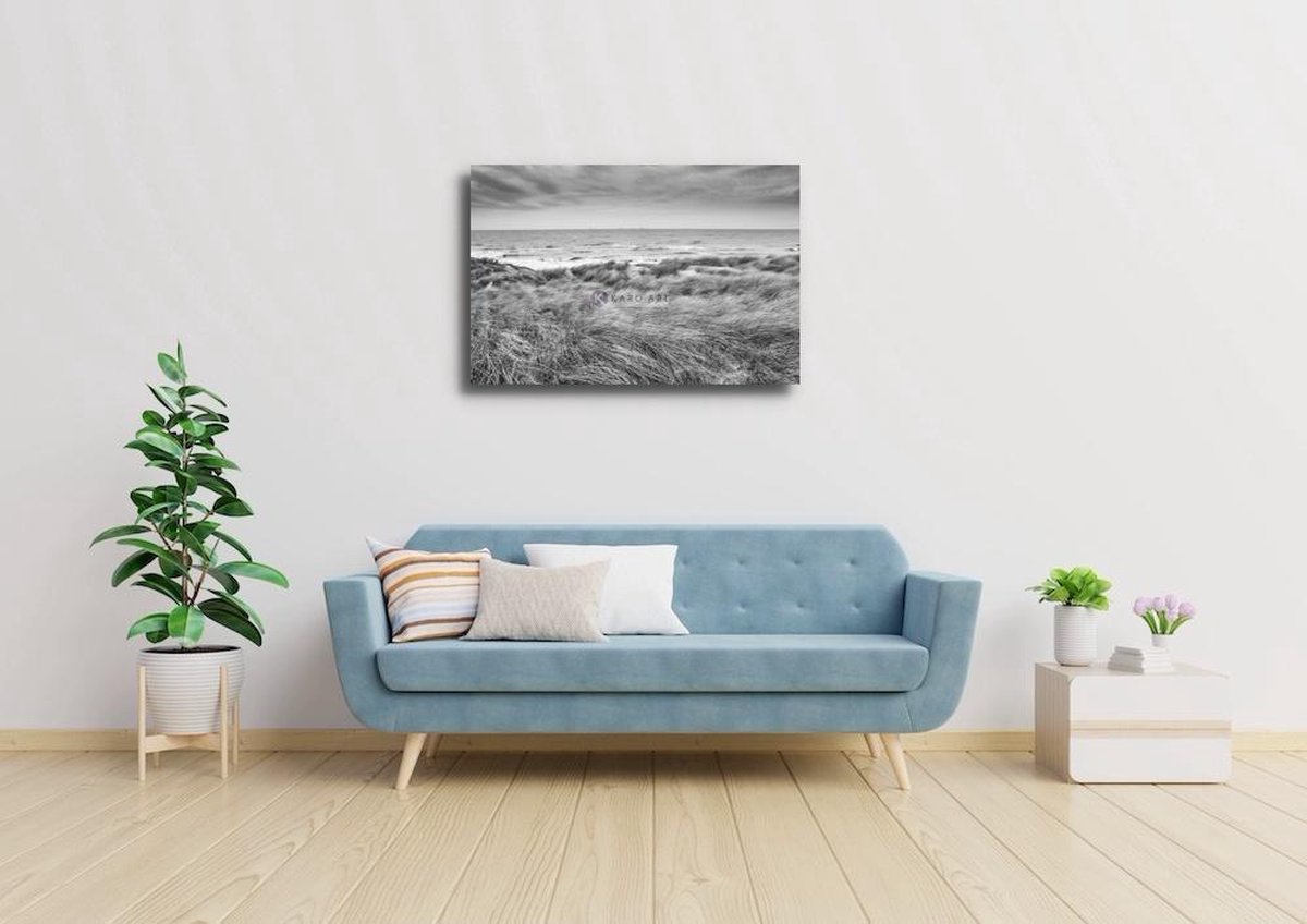 Schilderij - De Noordzee en duinen in zwart en wit, premium print, 2 maten , Wanddecoratie | bol.com