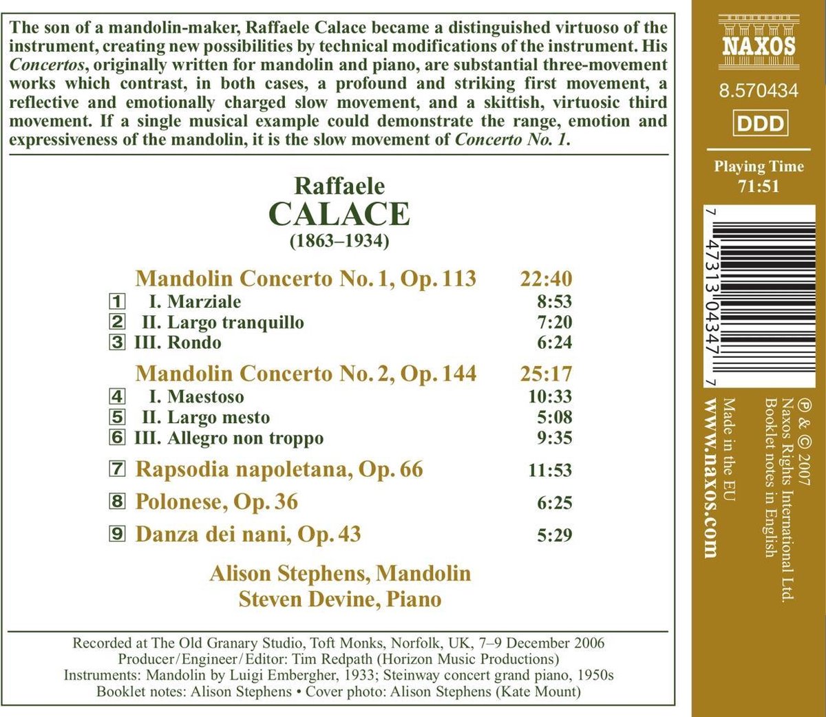 Calace: Mandolin Concertos 1+2, Steven Devine | CD (album) | Muziek ...