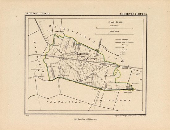 Historische kaart, plattegrond van gemeente Vleuten in Utrecht uit 1867 ...