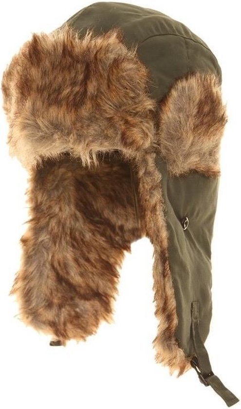 Russische muts groen met nepbont en flappen voor volwassenen 60 cm ...
