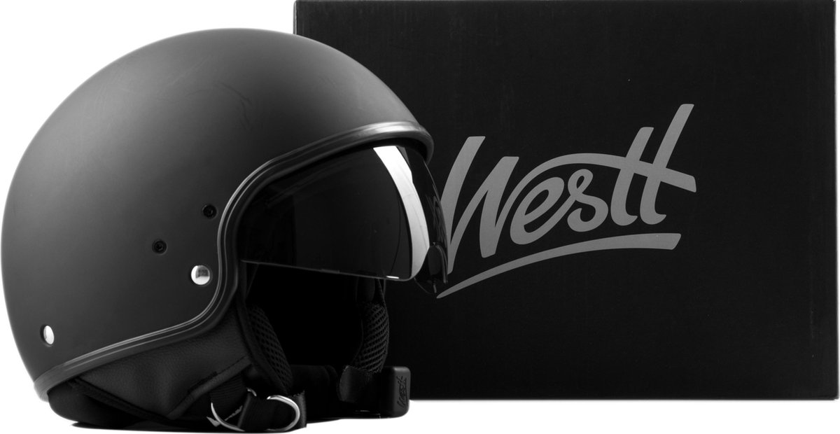 Westt Vintage · Open retro scooter jethelm zwart · Motorhelm dames en ...