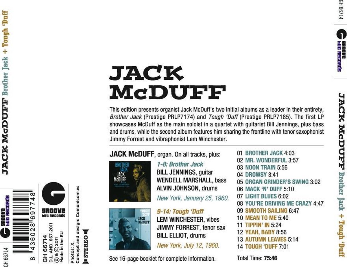 Brother Jack and Tough Duff - Mcduff Jack, Brother Jack McDuff | CD (album) | Muziek | bol.com