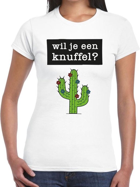 Wil je een knuffel tekst t-shirt wit dames - dames shirt Wil je een ...