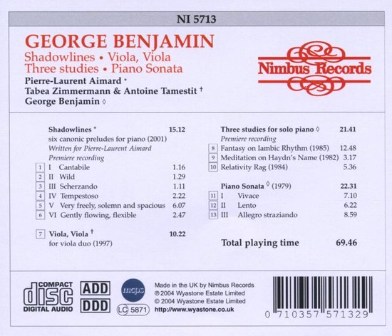 Benjamin Viola & Other Chamber Music - Pierre-Laurent Aimard, Antoine Tamestit | CD... | bol.com
