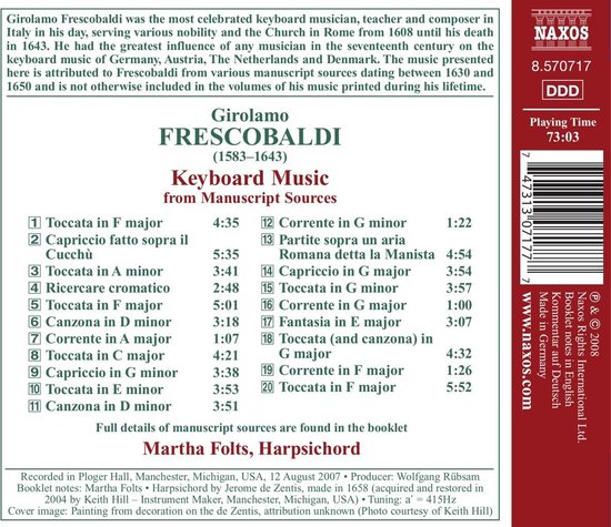 Frescobaldi: Keyboard Works, G. Frescobaldi | CD (album) | Muziek | bol.com