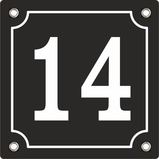 emaille huisnummer zwart nr. 14 | bol