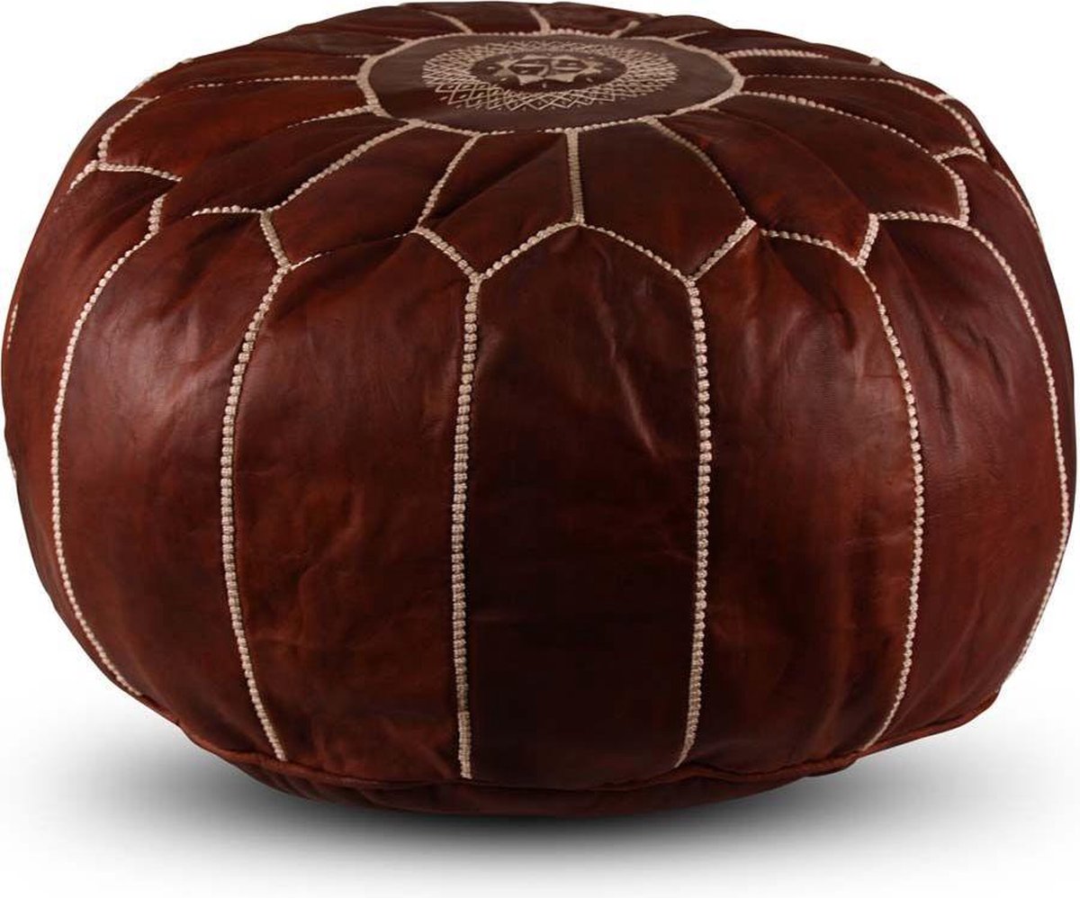 Marokkaanse Poef Leer Amandel Bruin Rond | bol.com