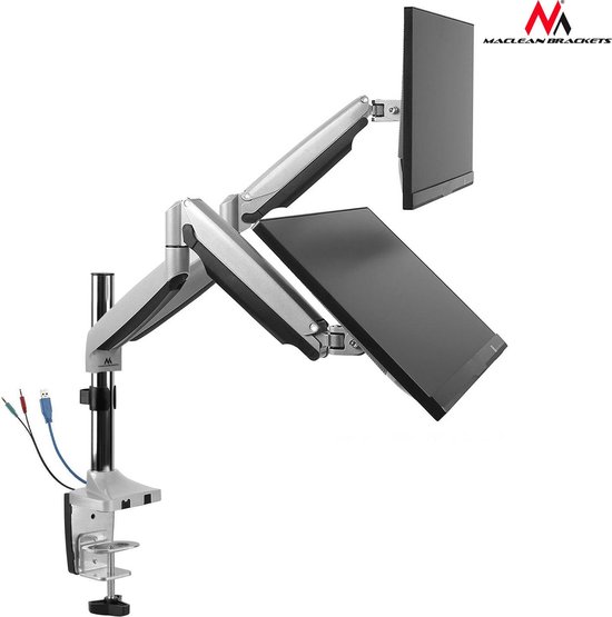 Flat panel steun dubbel monitor arm (x2) met USB Port Maclean MC-765 | bol