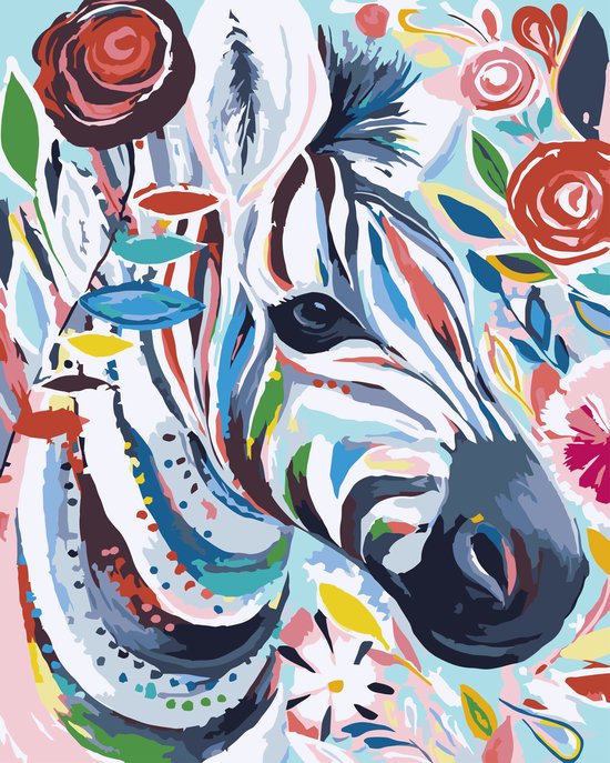 Paint By Numbers Kleurvolle Zebra - Schilderen op Nummer - 50x40cm ...