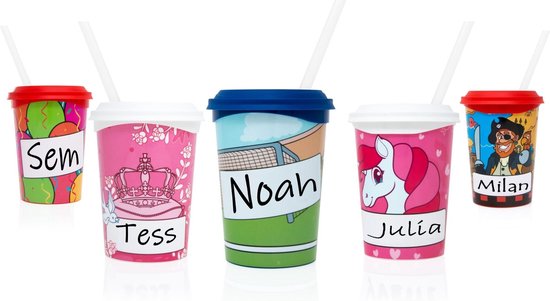 10 x Mix beschrijfbare party beker (350 ml) - incl. deksel, rietje en ...