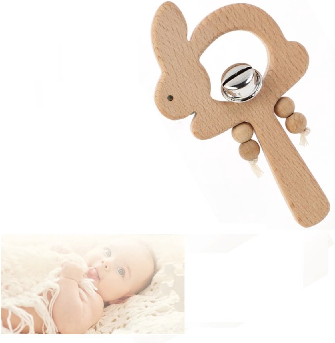 Beukenhouten baby rammelaar + bijtspeelgoed in-1 – Konijn Ontwerp ...