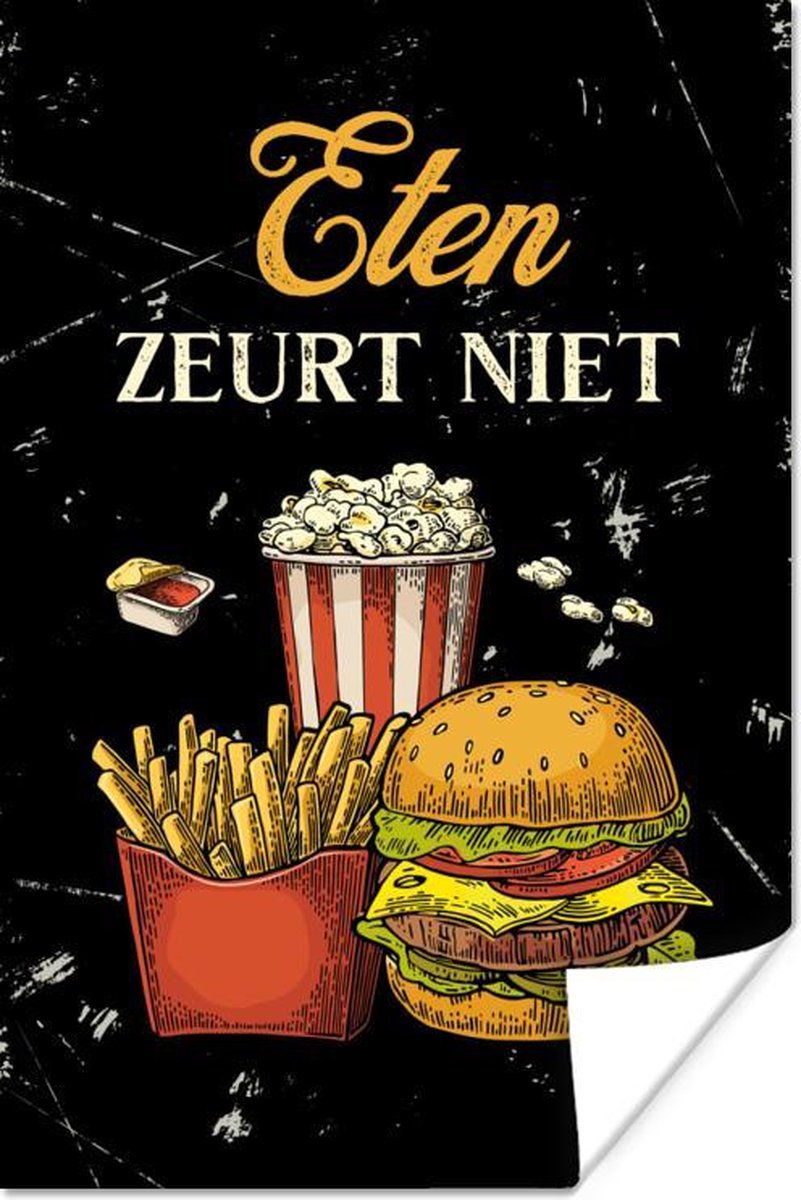 Poster Eten - Retro - Tekst - 120x180 cm XXL - Vaderdag cadeau ...