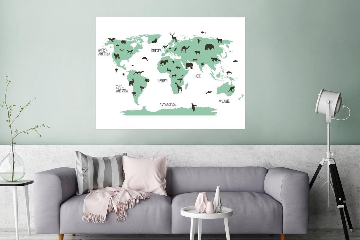 Kinder Wereldkaart Dieren poster | Wereldkaart Poster 120x90 cm | bol.com
