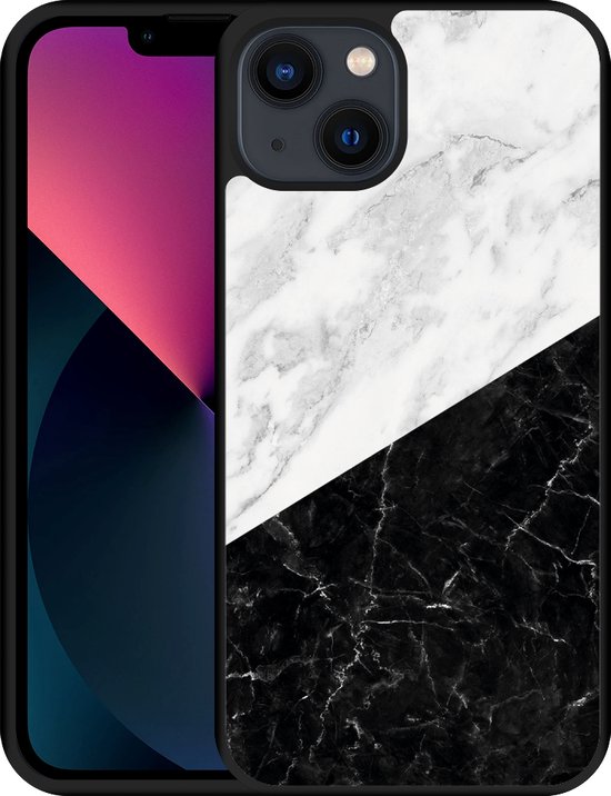 iPhone 13 Hardcase hoesje Zwart Wit Marmer - Designed by Cazy | bol