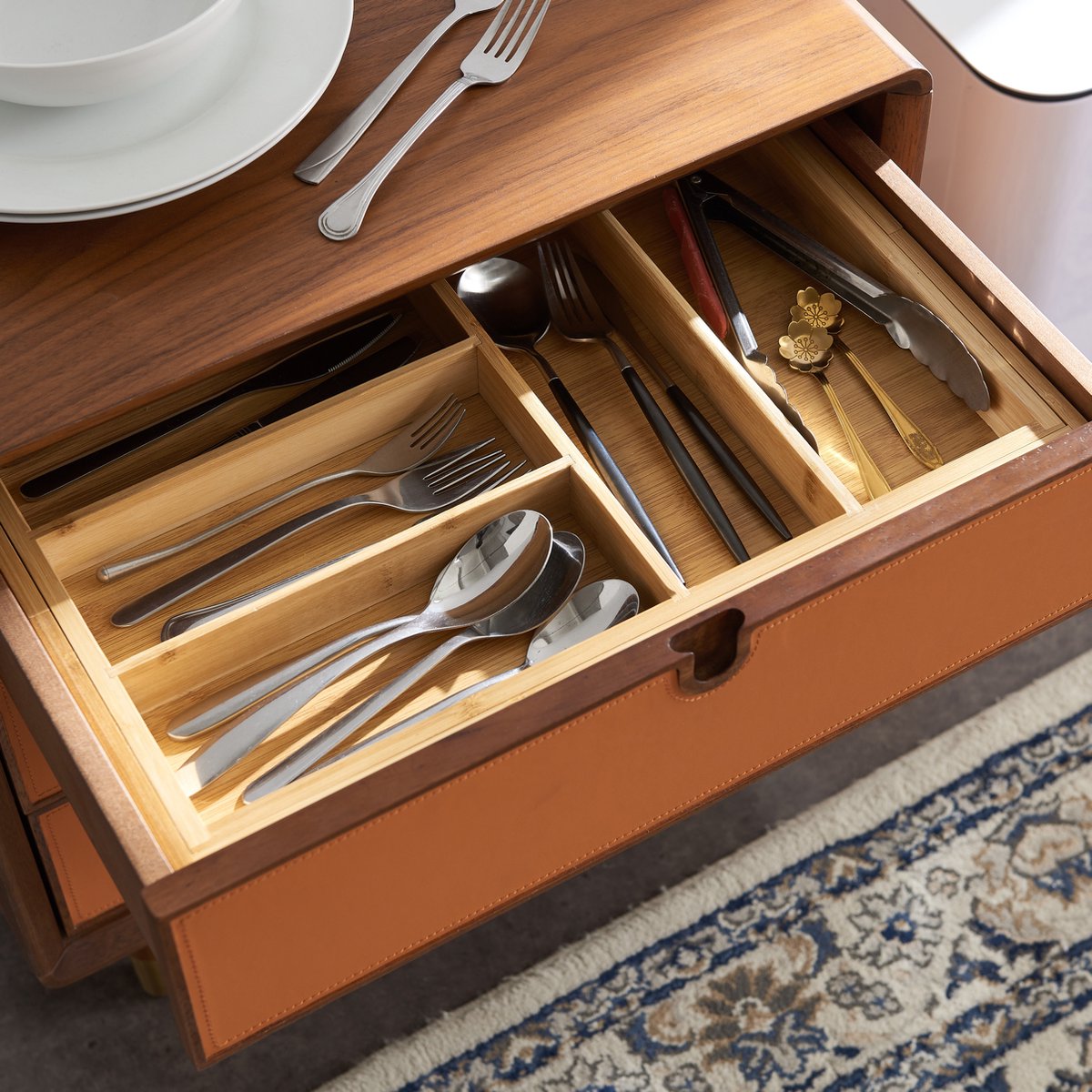 ACAZA Uitschuifbare Bestekbak in Bamboe Hout, Besteklade met 5 tot 7 ...