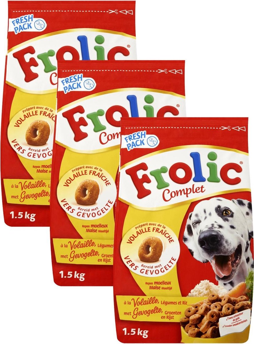 Frolic Compleet - Gevogelte - Hondenvoer - 3 x 1.5 kg | bol.com