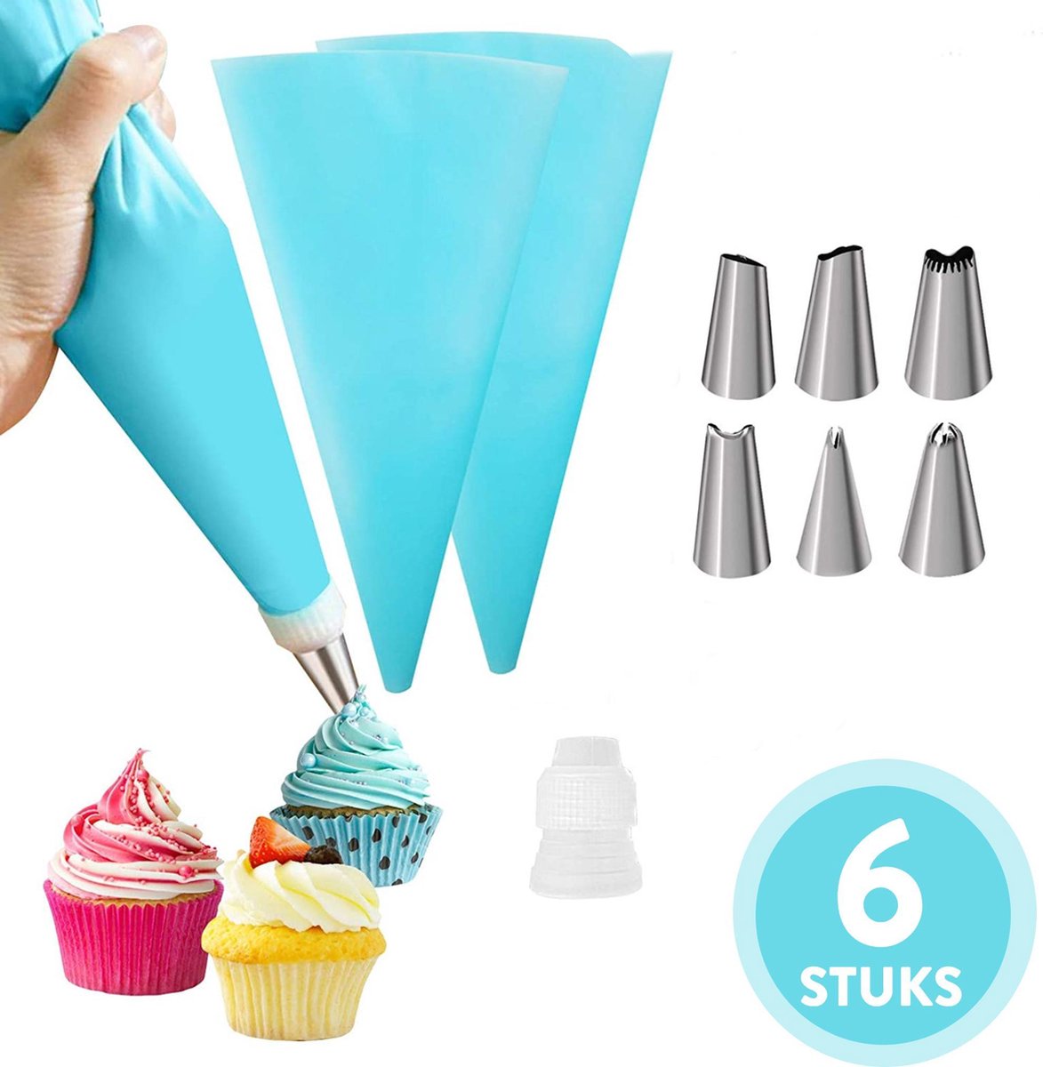 Spuitzak met spuitmondjes | Herbruikbaar | 6 spuitmondjes | blauw | bol.com
