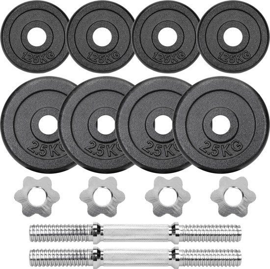 Set van 2 halters, 2x10 kg, gemaakt van gietijzer en verchroomd staal | bol