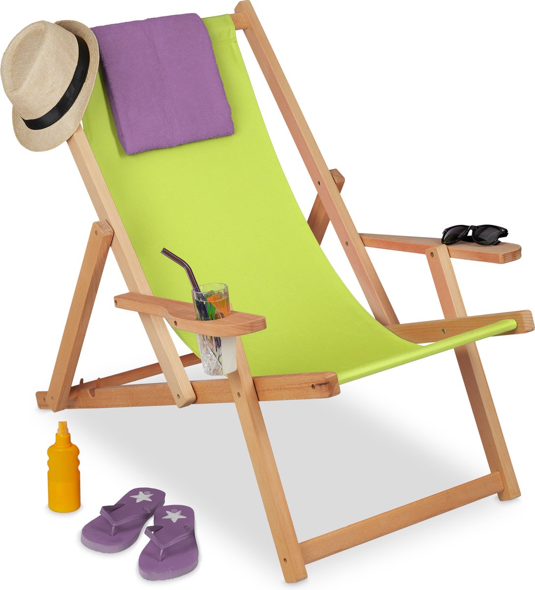 Relaxdays strandstoel hout - met armleuning - klapstoel - inklapbare ...