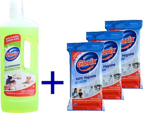 Glorix allesreiniger spring flowers zonder bleek + 3x30 hygiene doekjes ...