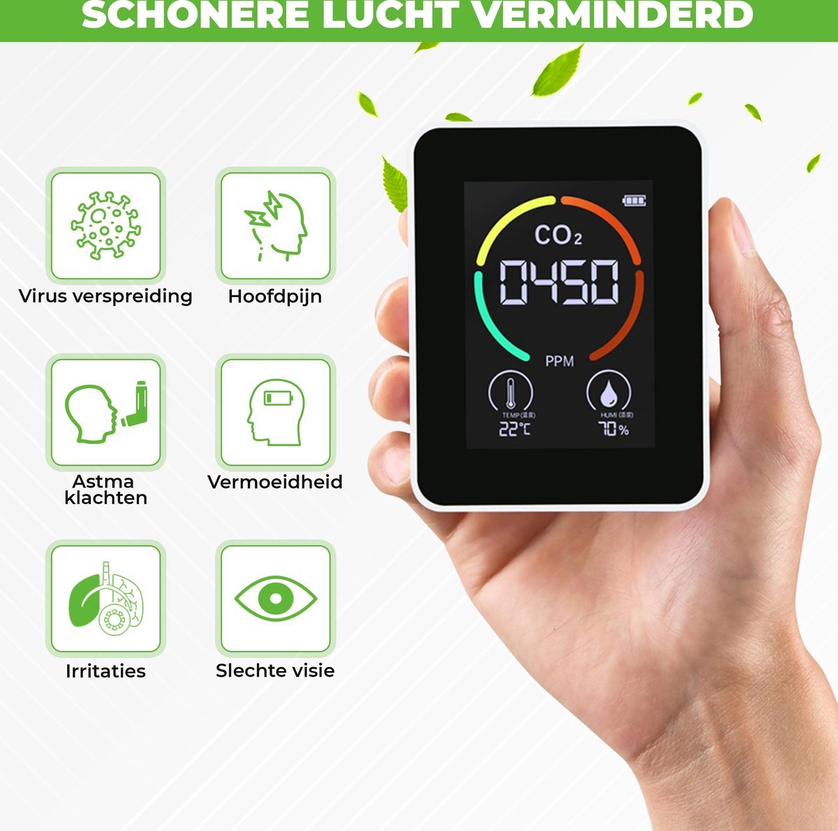 Professionele CO2 meter - Luchtkwaliteitsmeter - binnen - CO2 melder & monitor -... | bol