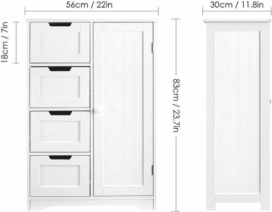 Badkamerkast - Vier Lade - Enkele Deur - Locker - Multifunctionele ...