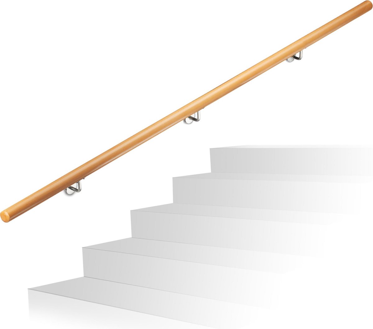 Relaxdays trapleuning hout - wandmontage - natuurlijk - universeel ...