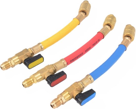 Manometer slangen, koppel Set 3 stuks met afsluitkranen, voor airco ...