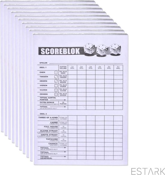 Yahtzee set - Dobbelset - 10 x Scoreblok - Yathzeeset - Poker ...