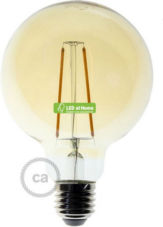 LEDatHOME - LED Gouden Gloeilamp - Globe G95 Lange Gloeidraad - 4W E27 ...