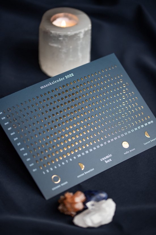 Maankalender 2022 A5 | Maan | Maan | Kalender | Blauw met goudfolie ...