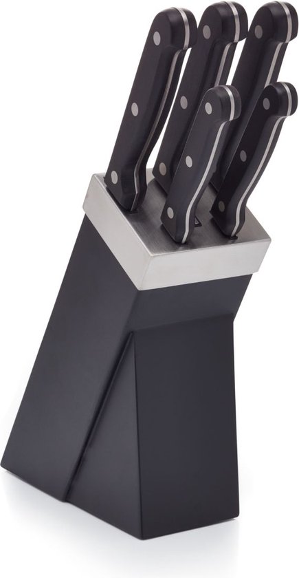 Messenset met Messenblok, 5 Messen, Zwart, Hout, RVS - KitchenCraft | bol