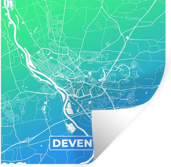Muurstickers - Sticker Folie - Stadskaart - Deventer - Groen - Blauw ...