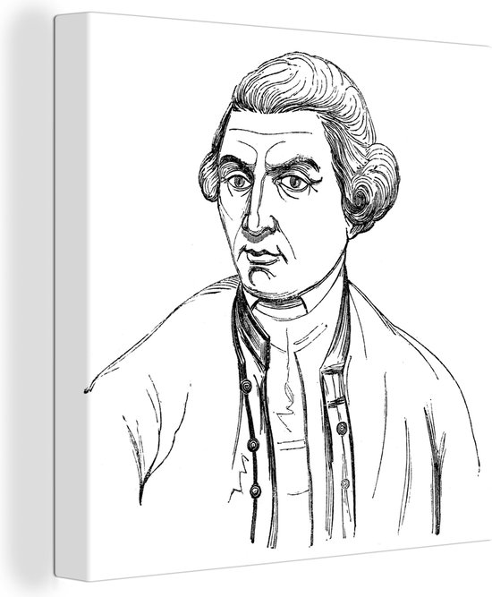 Canvas Schilderij vintage tekening van een James Cook - 90x90 cm ...