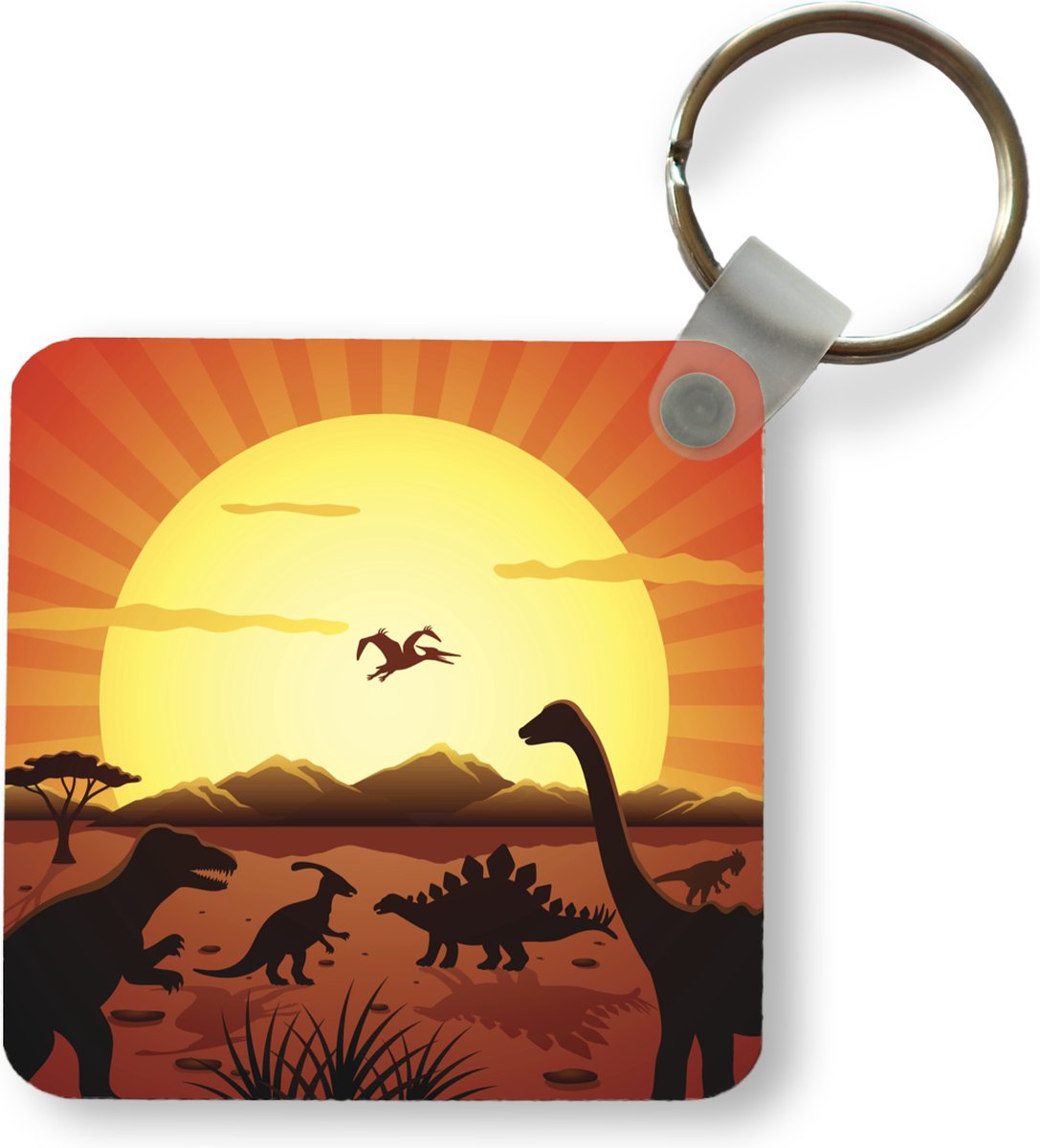 Sleutelhanger - Dino - Zon - Natuur - Tekening - Plastic - Rond ...