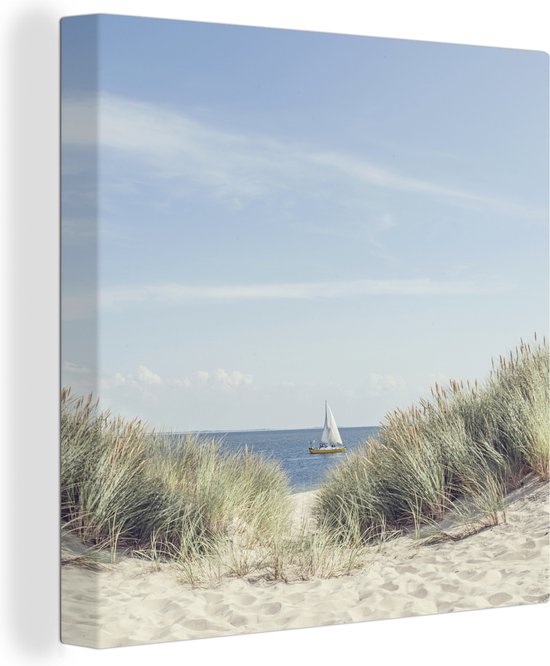 Canvas Schilderij Noordzee - Duinen - Boot - 90x90 cm - Wanddecoratie | bol.com
