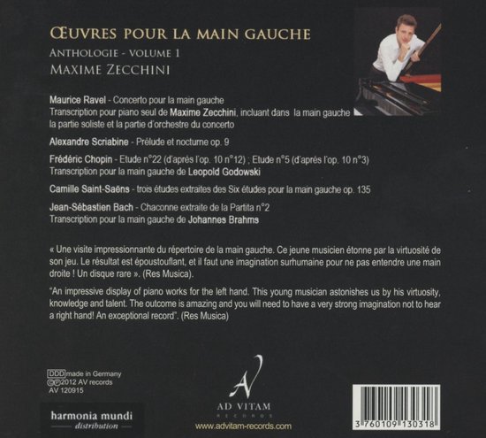 Maxime Zecchini - Oeuvres Pour La Main Gauche (CD), Maxime Zecchini Septuor A Vents... | bol