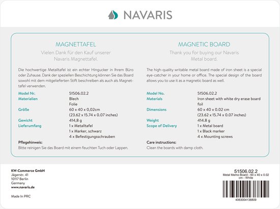 Navaris magnetisch whiteboard met stift - Metaal - 40 x 60 cm ...