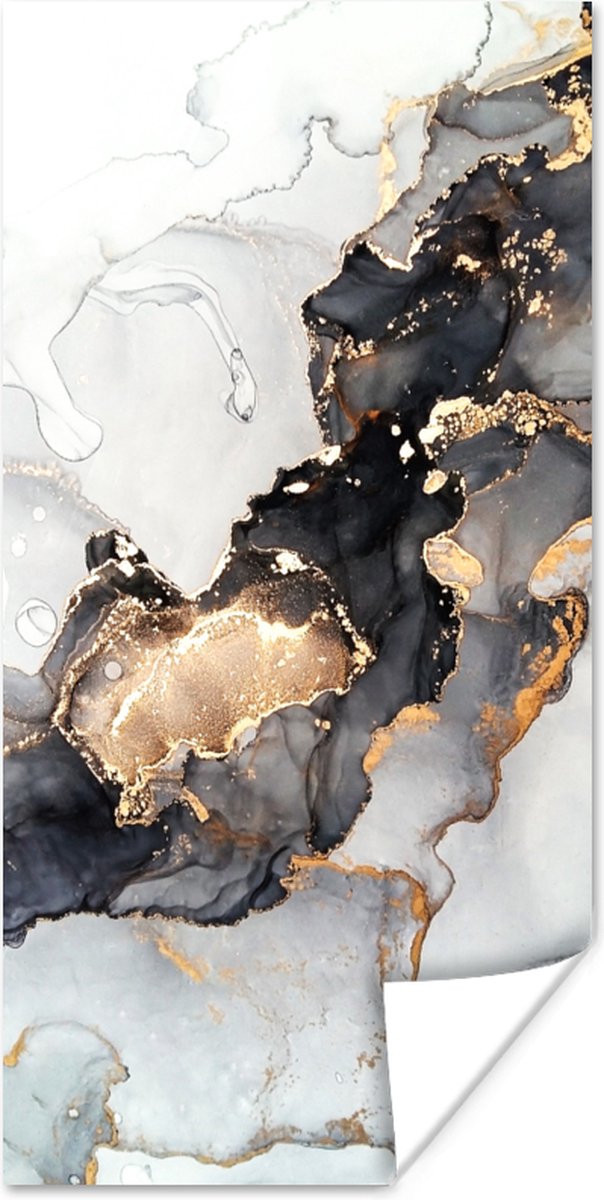 Poster Marmer - Zwart - Wit - Goud - Luxe - Abstract - 75x150 cm | bol.com