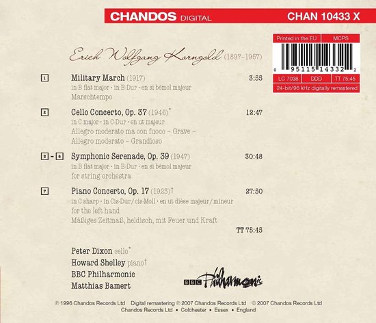 Peter Dixon, Howard Shelley, BBC Philharmonic Orchestra - Korngold: Military March/... | bol