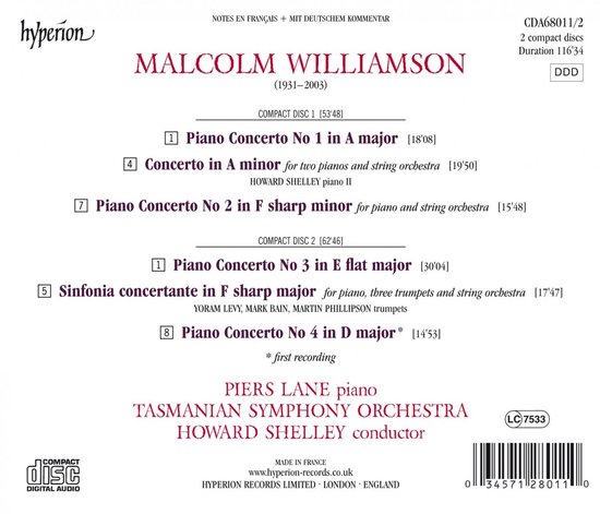 Piers Lane, Tasmanian Symphony Orchestra, Howard Shelley - Williamson: The Complete... | bol