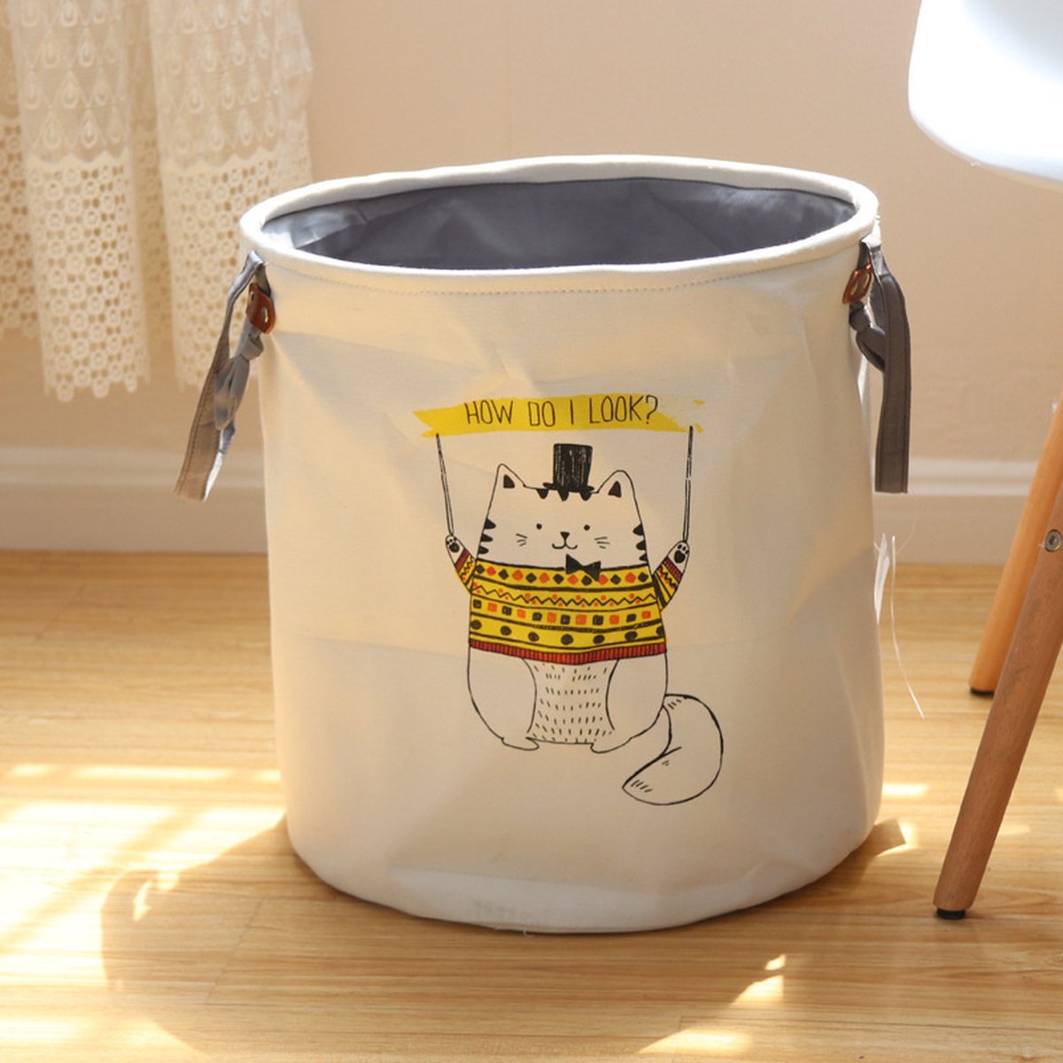 Opbergmand met handvatten - Leuke kat - Mooie kleurtjes - Wasmand ...
