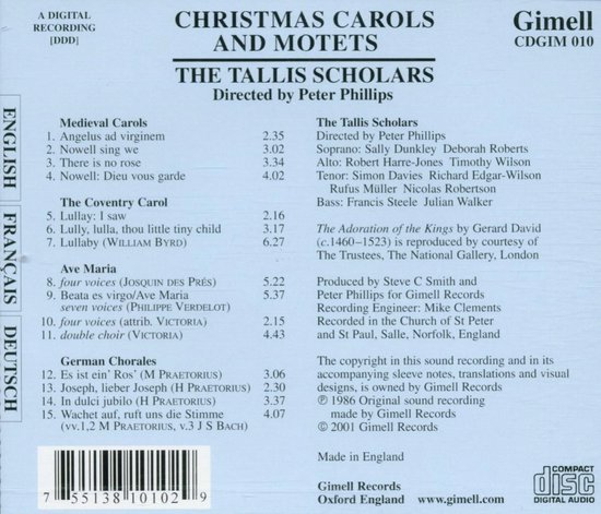 Tallis Scholars, Peter Phillips - Christmas Carols And Motets (CD ...