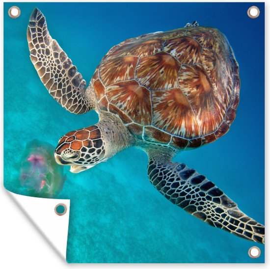 Tuindoek Groene schildpad met kwal - 100x100 cm | bol