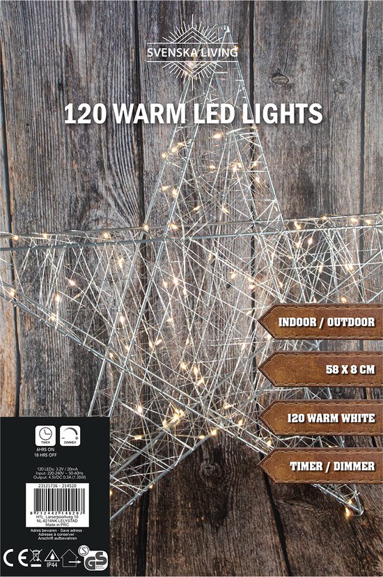 Svenska Living - Verlichte Ster - 58cm - Met timer - Kerst | bol
