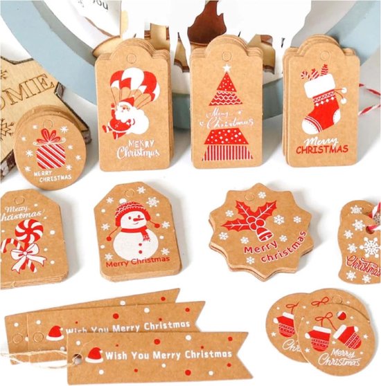 50 stuks kerst cadeau labels met rood/wit touwtjes | bol
