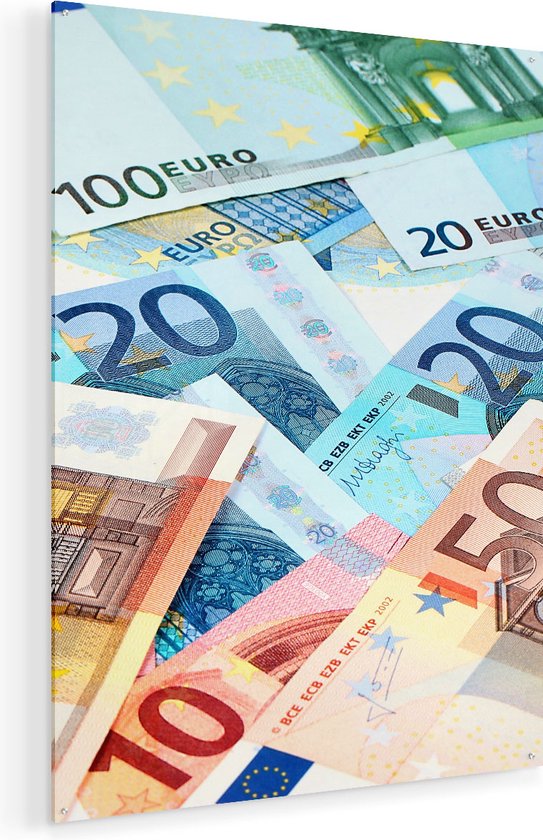Artaza Glasschilderij - Euro Geld Biljetten - Briefjes - 90x120 - Groot ...